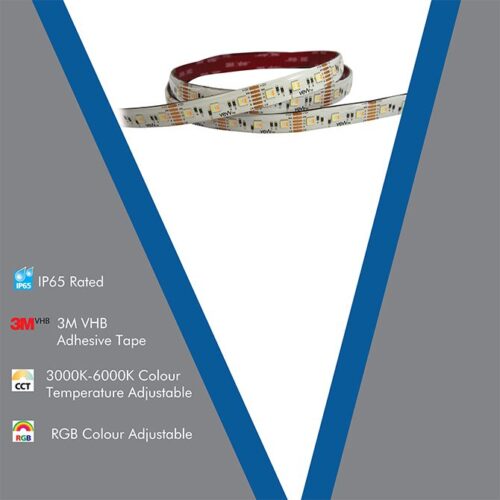 19.2W Chameleon IP65 Rated RGB+CCT LED Tape/Strip - TLW Global